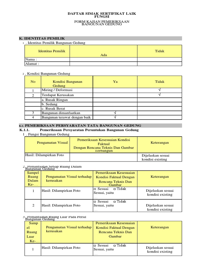 Daftar Simak Kajian Teknis SLF | PDF