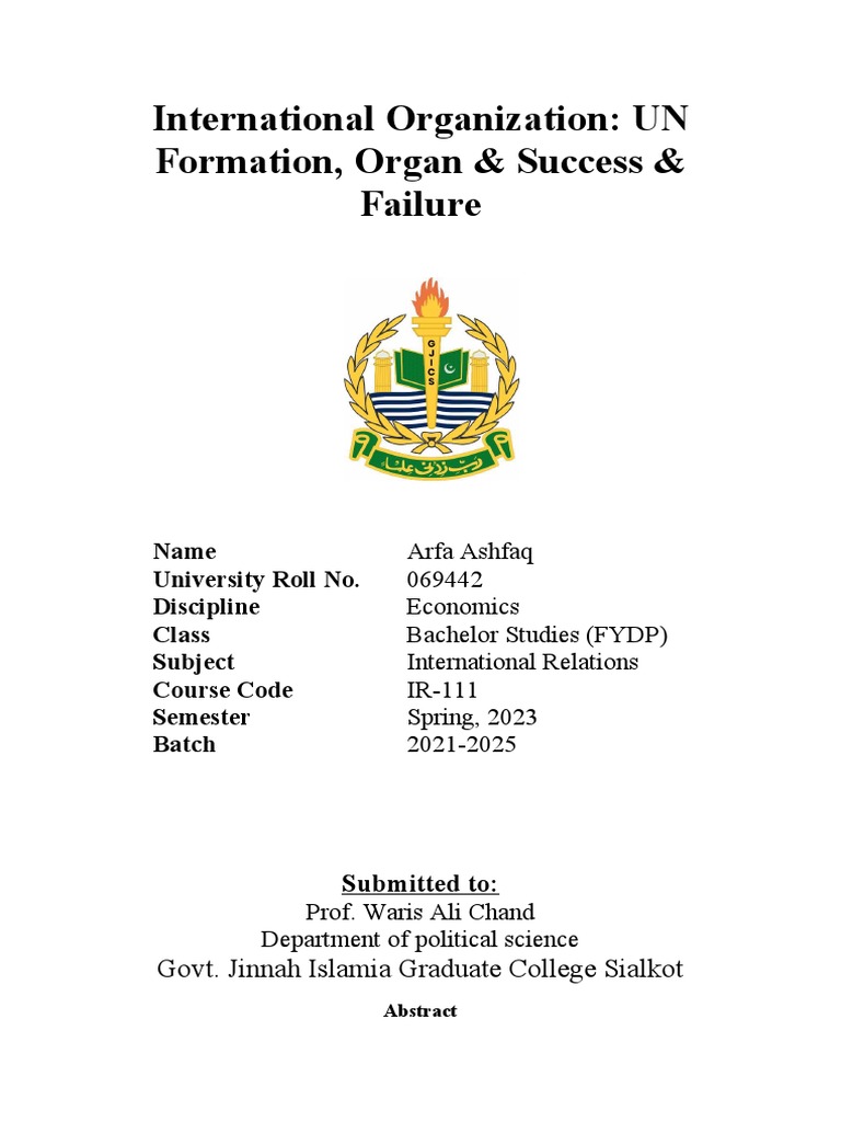 UN Formation and Organizational Success | PDF | United Nations ...