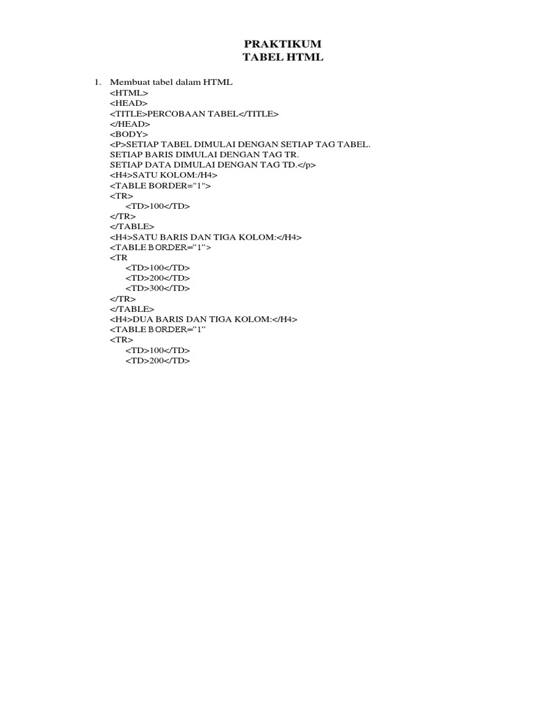 Contoh Pembuatan Tabel HTML | PDF | Komputer