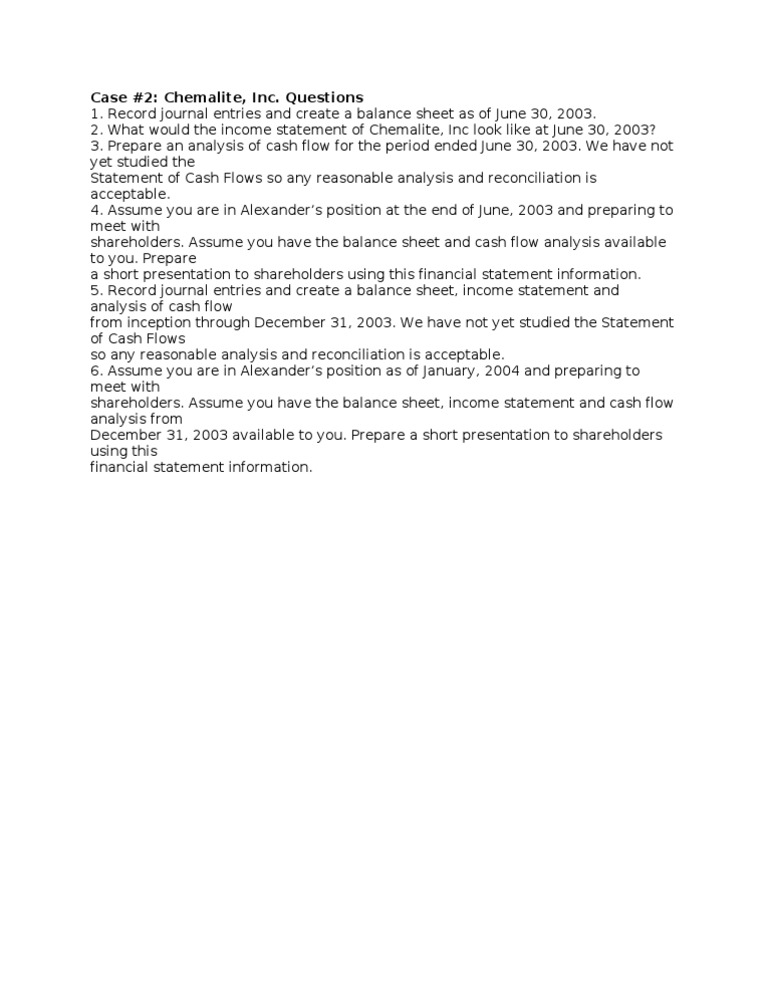 Case Chemalite | PDF | Balance Sheet | Cash Flow Statement