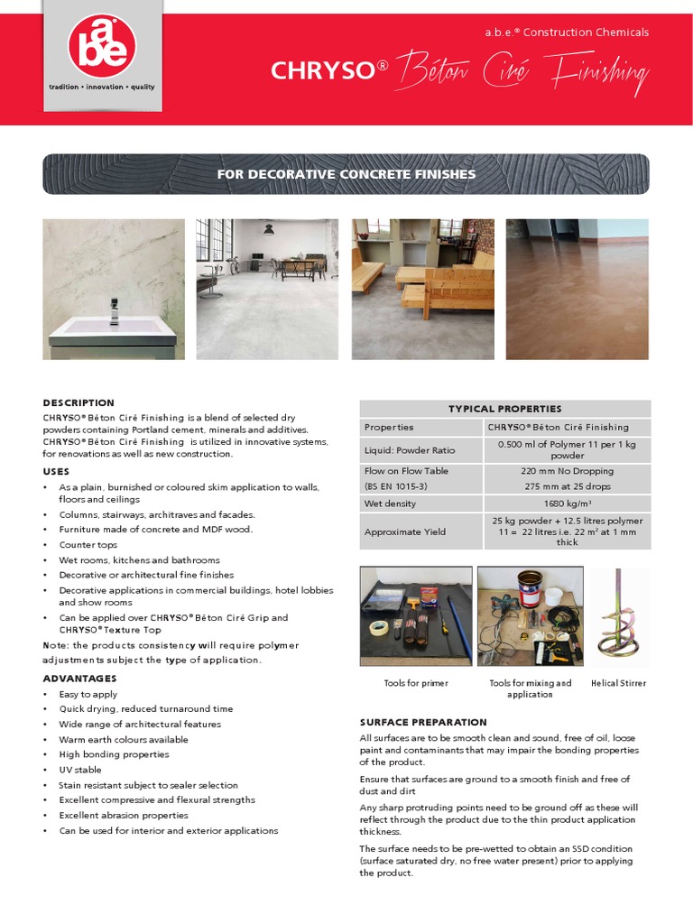 CHRYSO Beton Cire Finishing - Ds | PDF | Concrete | Paint