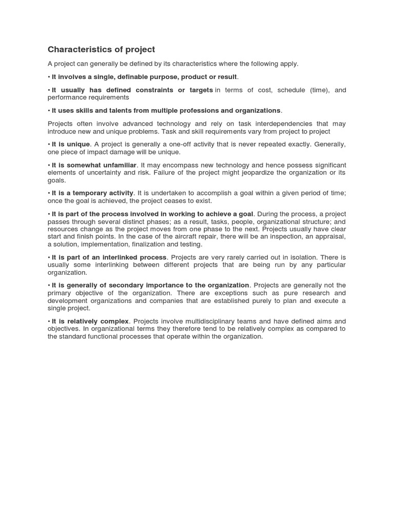 Key Characteristics of Projects | PDF | Business