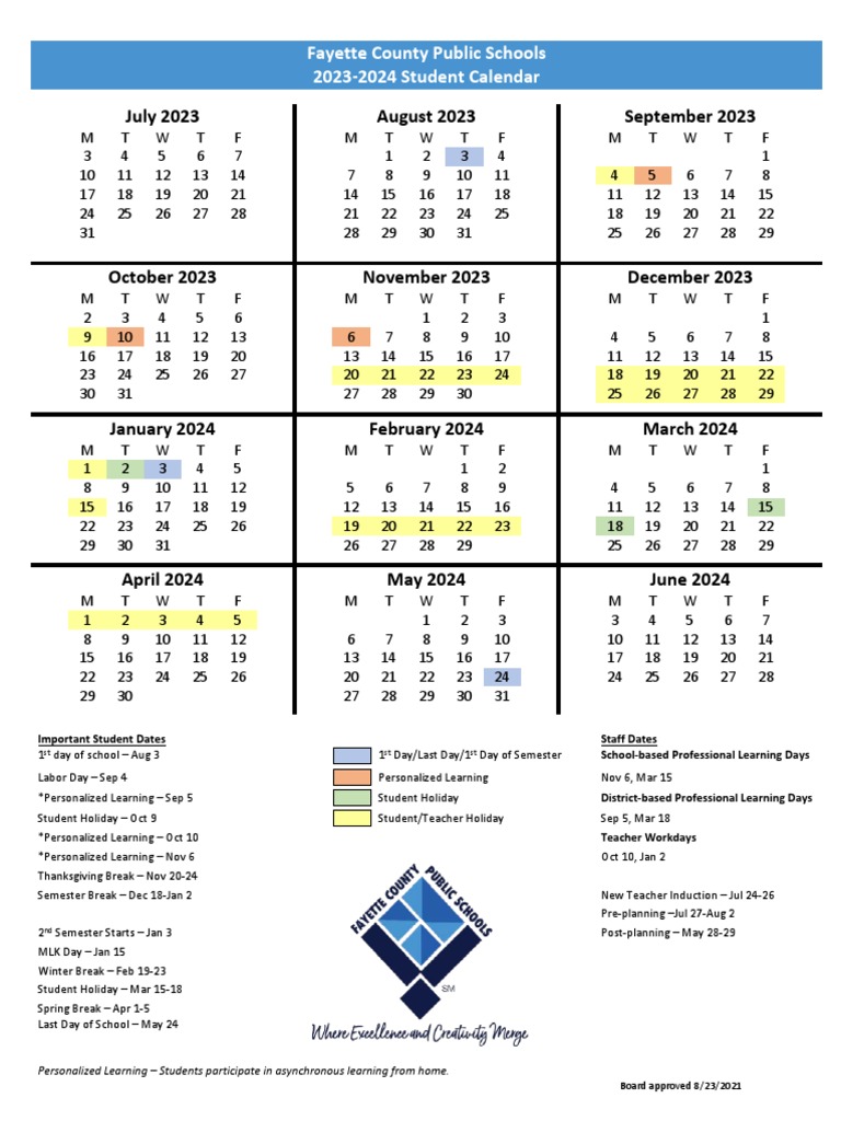 2023 2024 Student Calendar Board Approved 8.23.21 | PDF