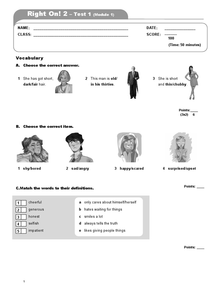 Right On! 2 Module 1 Test | PDF | Language Arts & Discipline