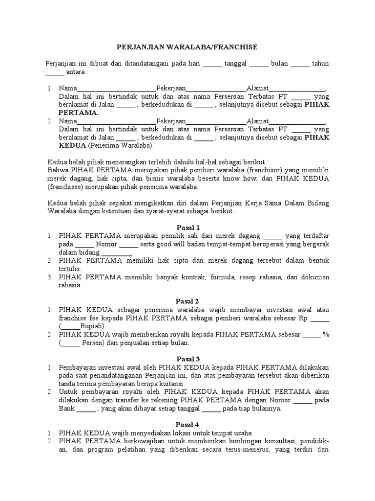 Contoh Perjanjian Waralaba | PDF