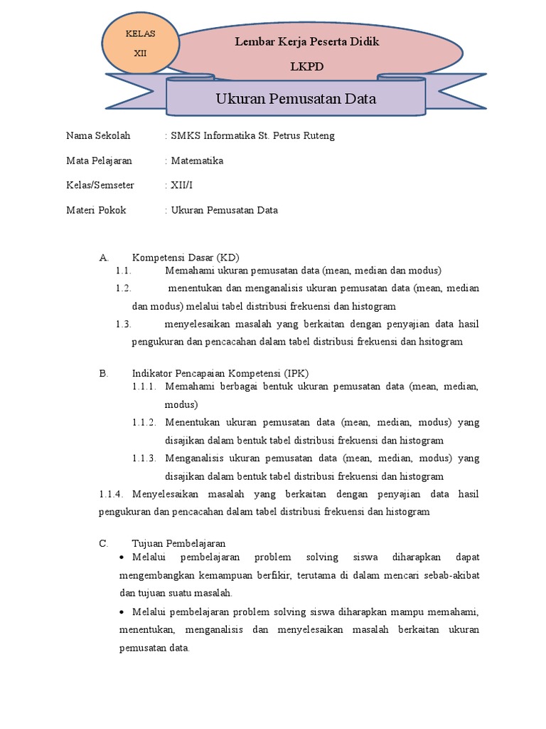 LKPD Ukuran Pemusatan Data | PDF