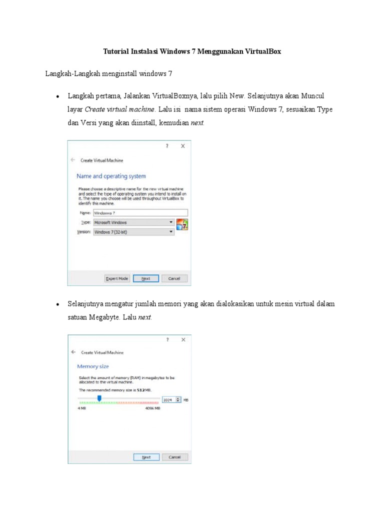Tutorial Instalasi Windows 7 Menggunakan VirtualBox | PDF | Komputer