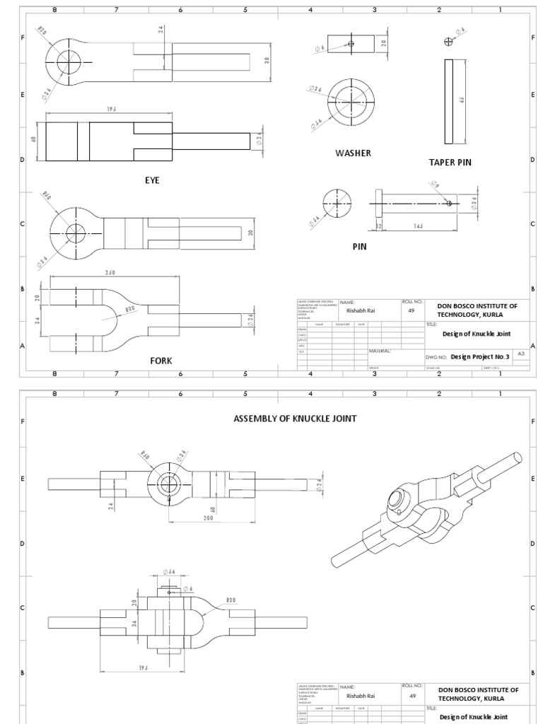 Knuckle Joint Assembly Drawing | PDF | Mechanical Engineering