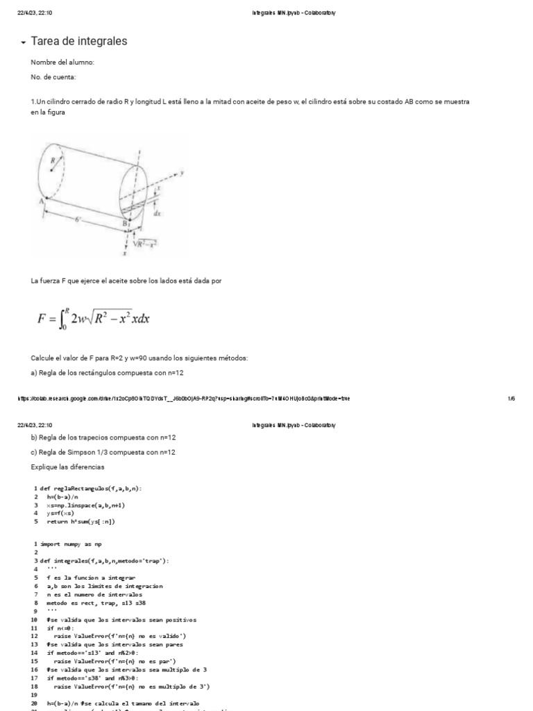 Integrales - Ipynb - Colaboratory | PDF | Integral | Matemáticas Integrales - Ipynb - Colaboratory | PDF | Integral | Matemáticas
