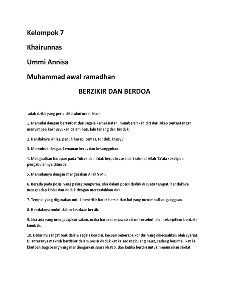 Adab Berzikir Dan Berdoa | PDF