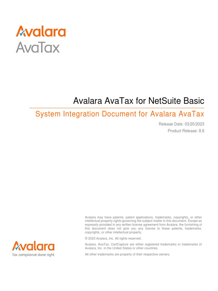 System Integration Document - Avalara AvaTax For NetSuite Basic v8.6 | PDF | Use Tax | Value ...