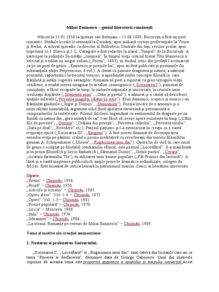 Mihai Eminescu - Geniul Literaturii Românești: Scrisoarea I Memento ...