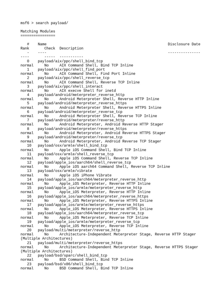 Metasploit - Payloads | PDF | Computing | Internet Protocols
