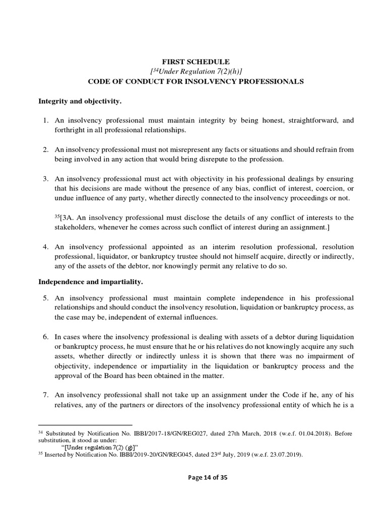 Code of Conduct-RP PDF | PDF | Bankruptcy | Insolvency