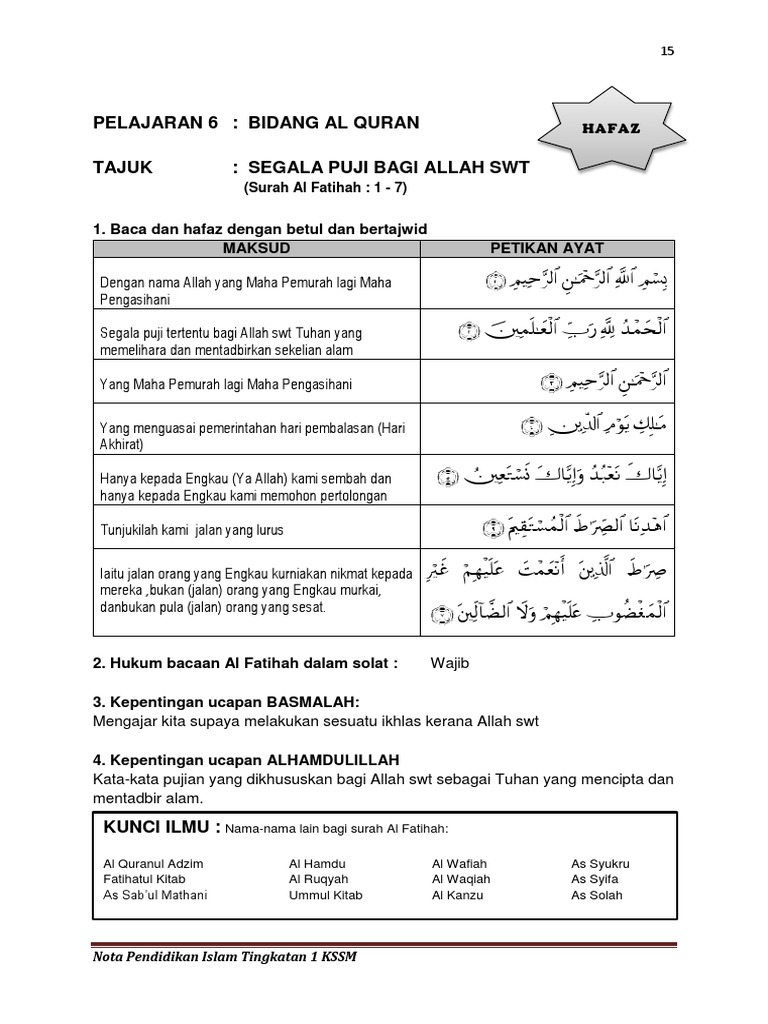 Nota Pel. 6 - Segala Puji Bagi Allah SWT | PDF