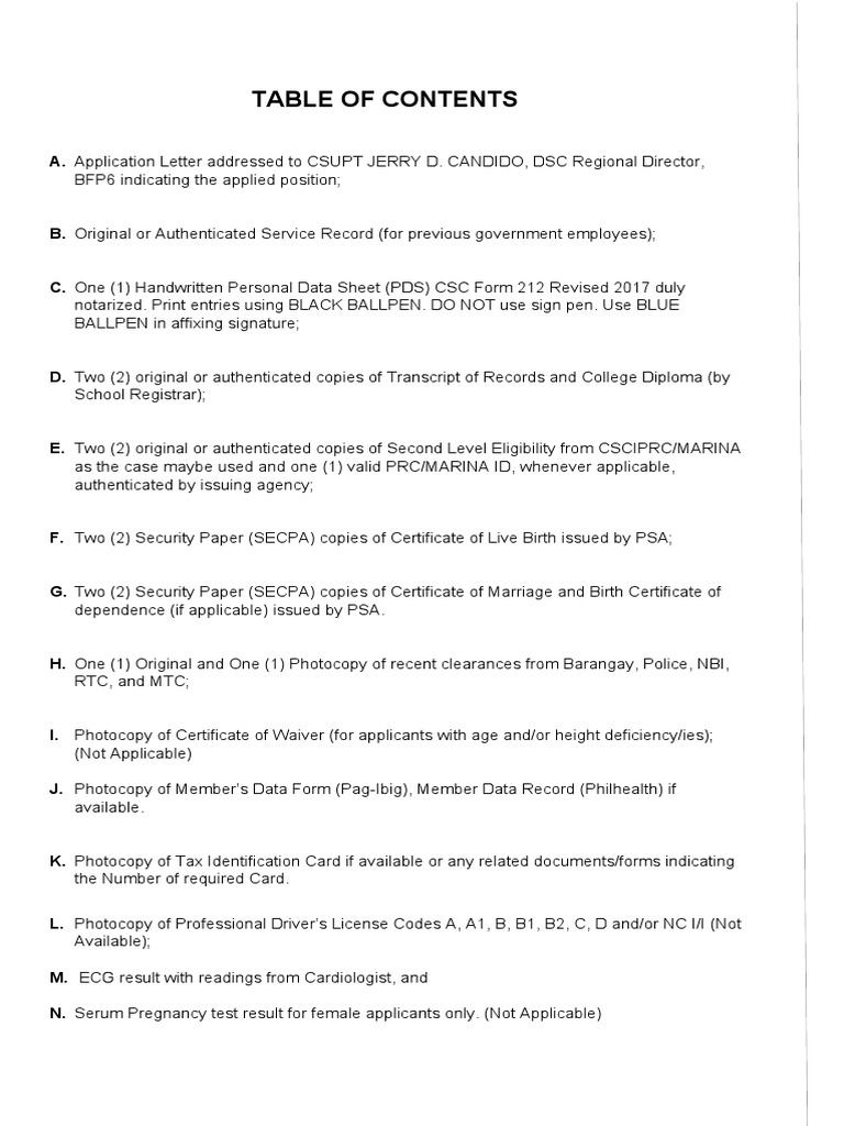 Table of Contents BFP | PDF