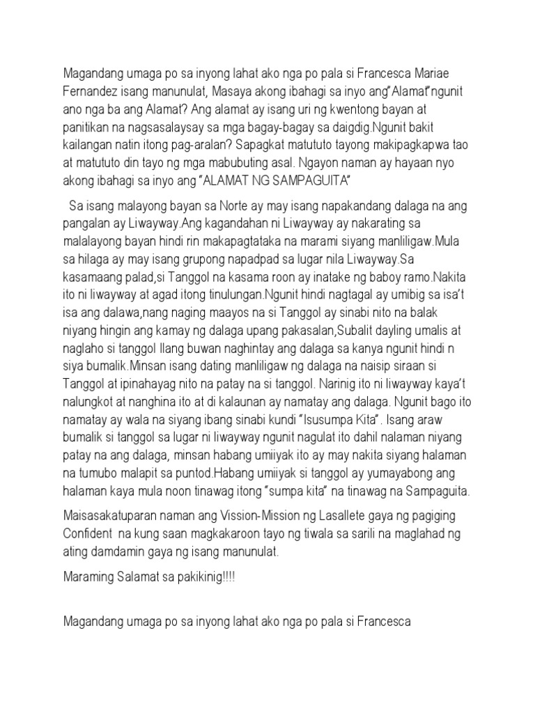 Oral Script Filipino (Francesca) | PDF