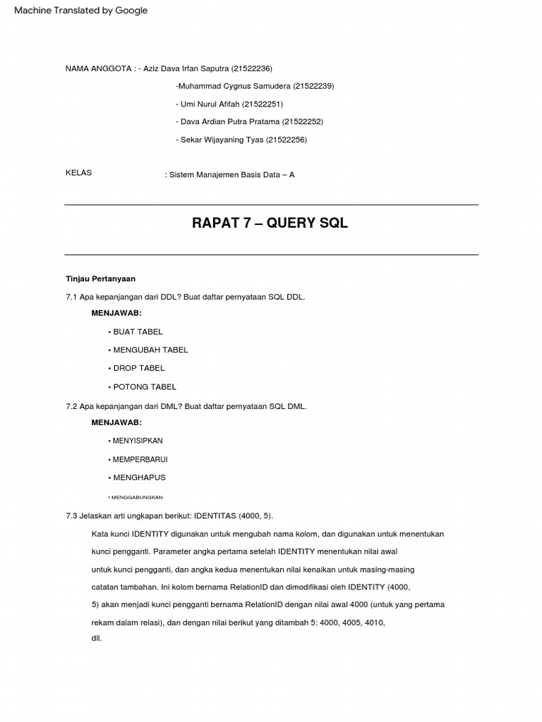 Panduan SQL: DDL, DML, dan Tabel | PDF
