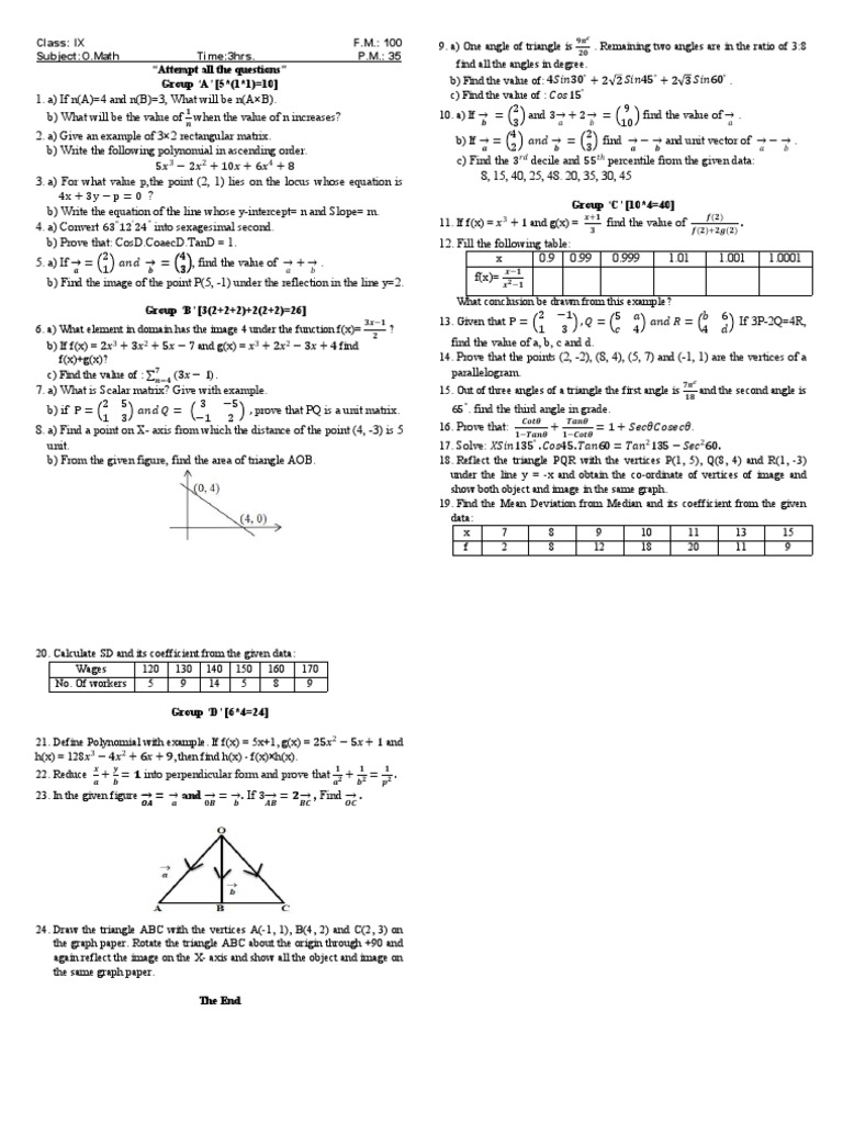 Class-9 OPT Math | PDF | Triangle | Matrix (Mathematics)