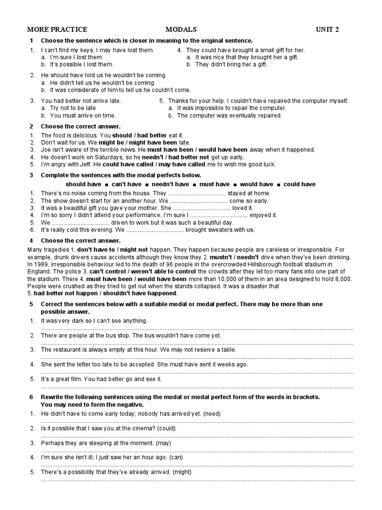 Unit 2 Modals | PDF