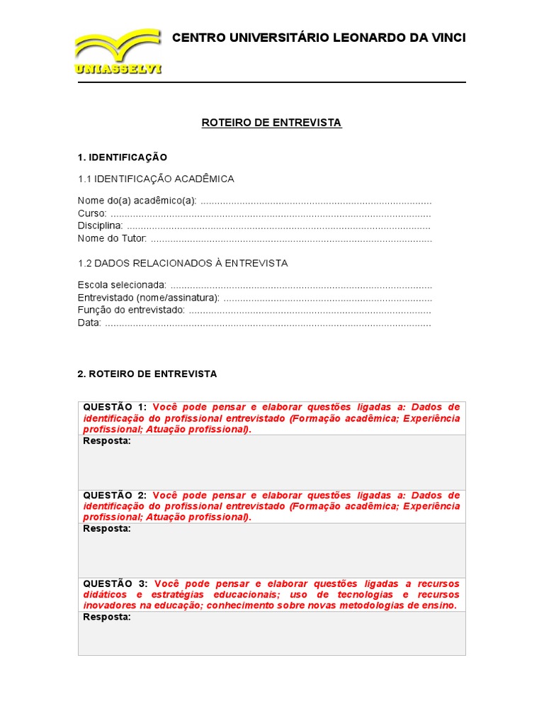 Modelo de Roteiro de Entrevista | PDF | Carreira e Crescimento