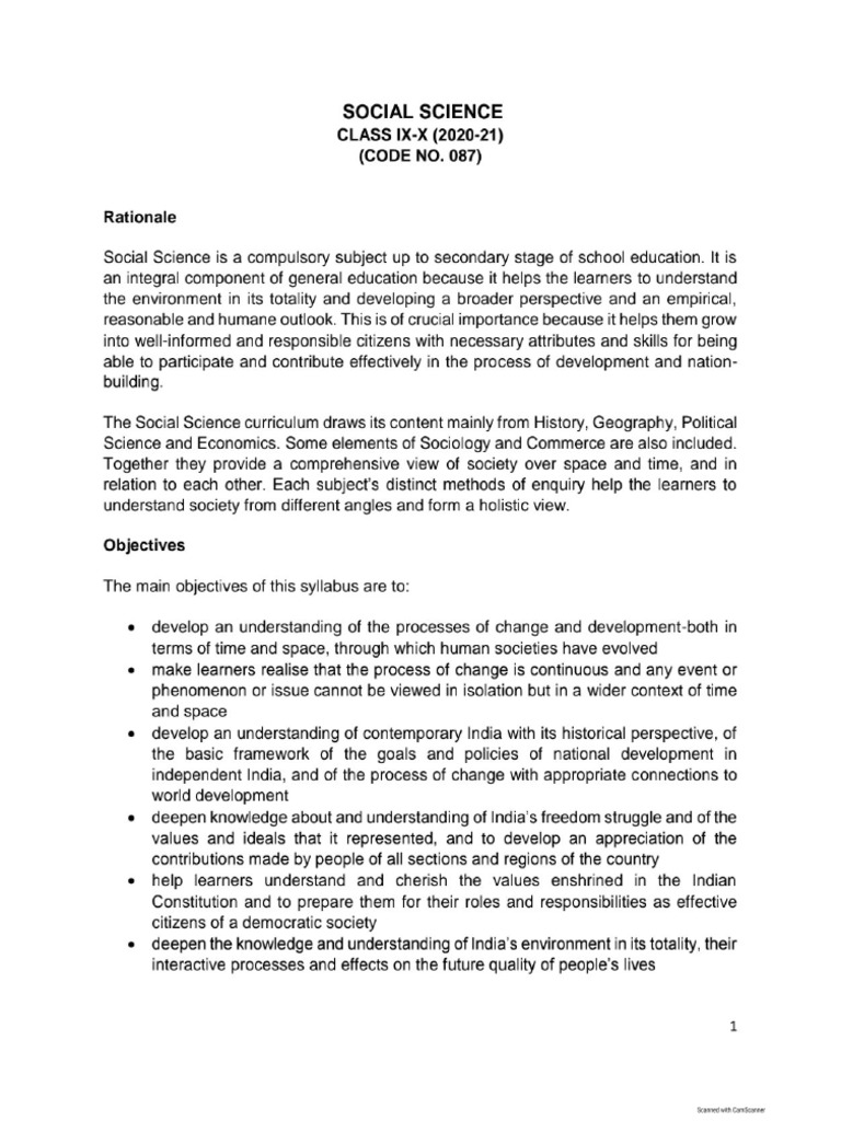 Social Science Sec 2020-21 | PDF