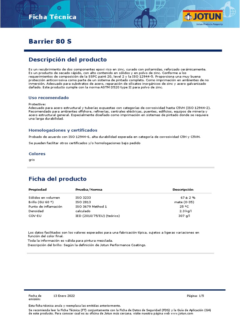 Recubrimiento Epoxi Zinc Barrier 80 S | PDF | Pinturas | Acero