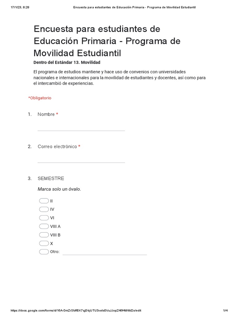 Encuesta Movilidad Estudiantil Primaria | PDF