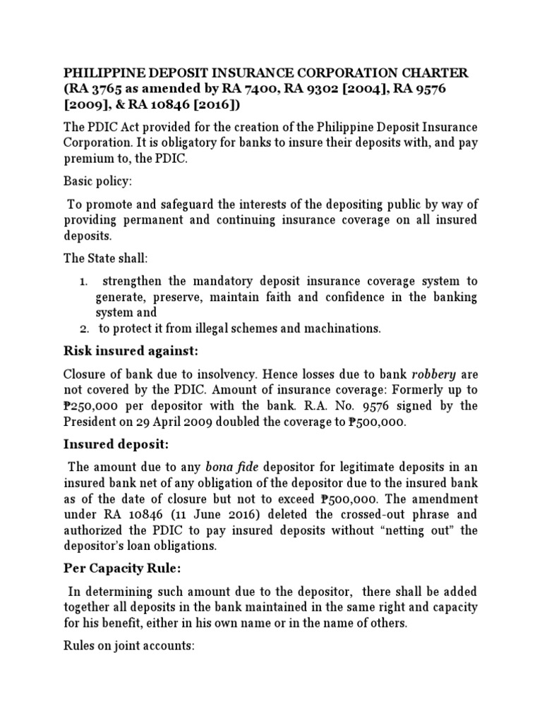 PDIC Law Additional Notes | PDF | Injunction | Insurance