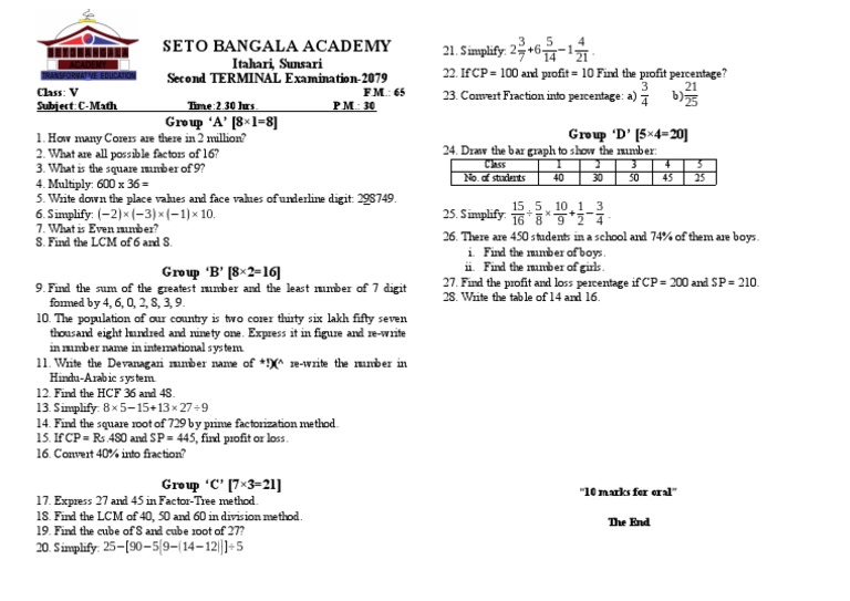 Class-5 Math | PDF | Discrete Mathematics | Arithmetic