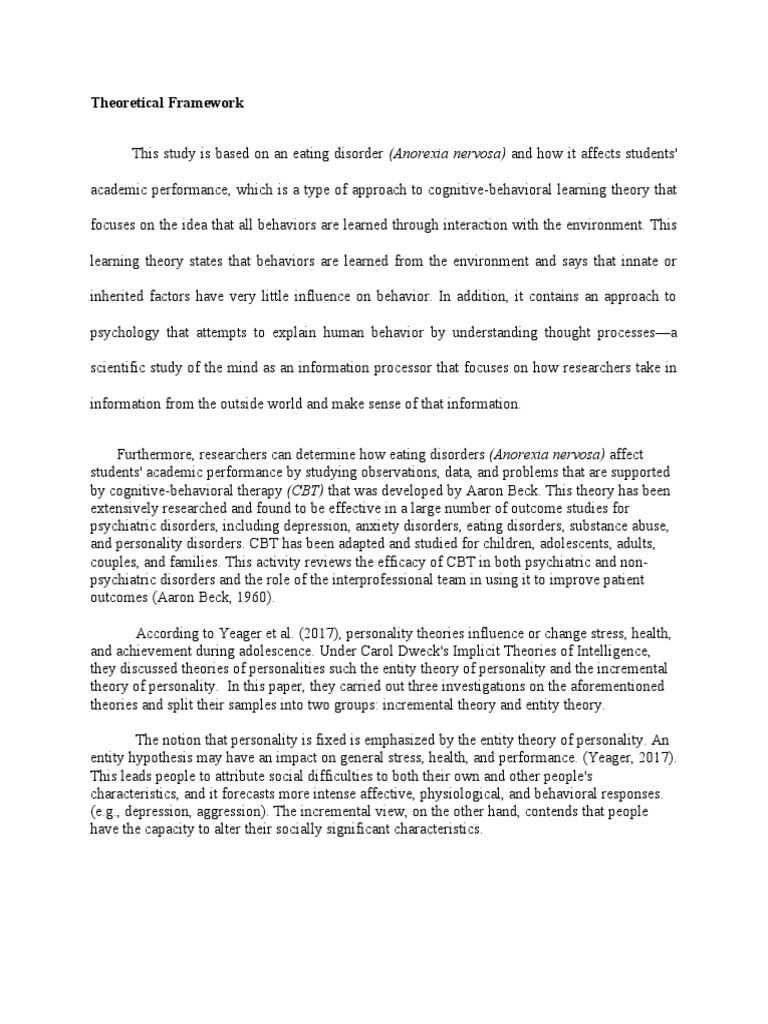 Theoretical Framework | PDF | Cognitive Behavioral Therapy | Eating Disorder