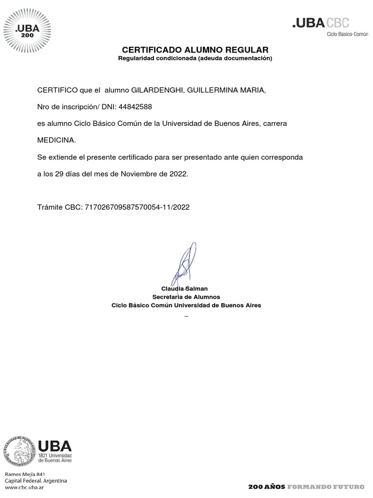 Constancia Alumno Regular | PDF