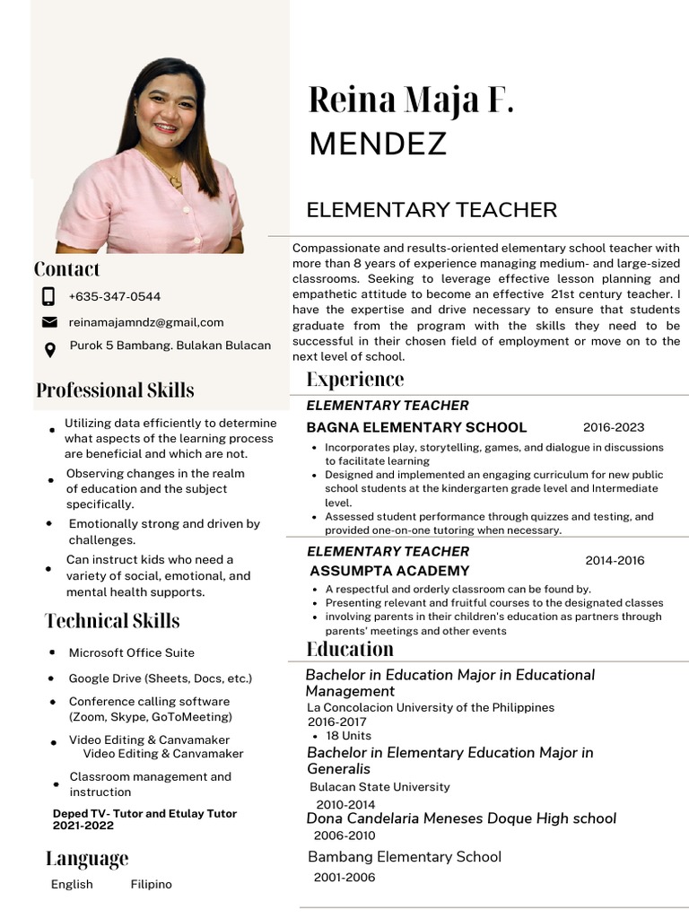 Reina Maja Mendez CV | PDF | Teachers | Schools