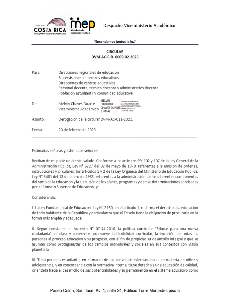 DVM-AC-CIR-0009-02-2023 (Derogación de La Circular DVM-AC-011-2021) PDF | PDF | Maestros | Invalidez