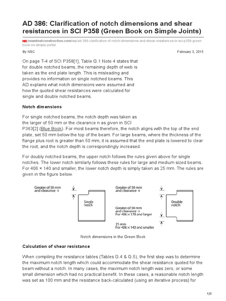 AD 386 Clarification of Notch Dimensions and Shear Resistances in SCI P358 Green Book On Simple ...