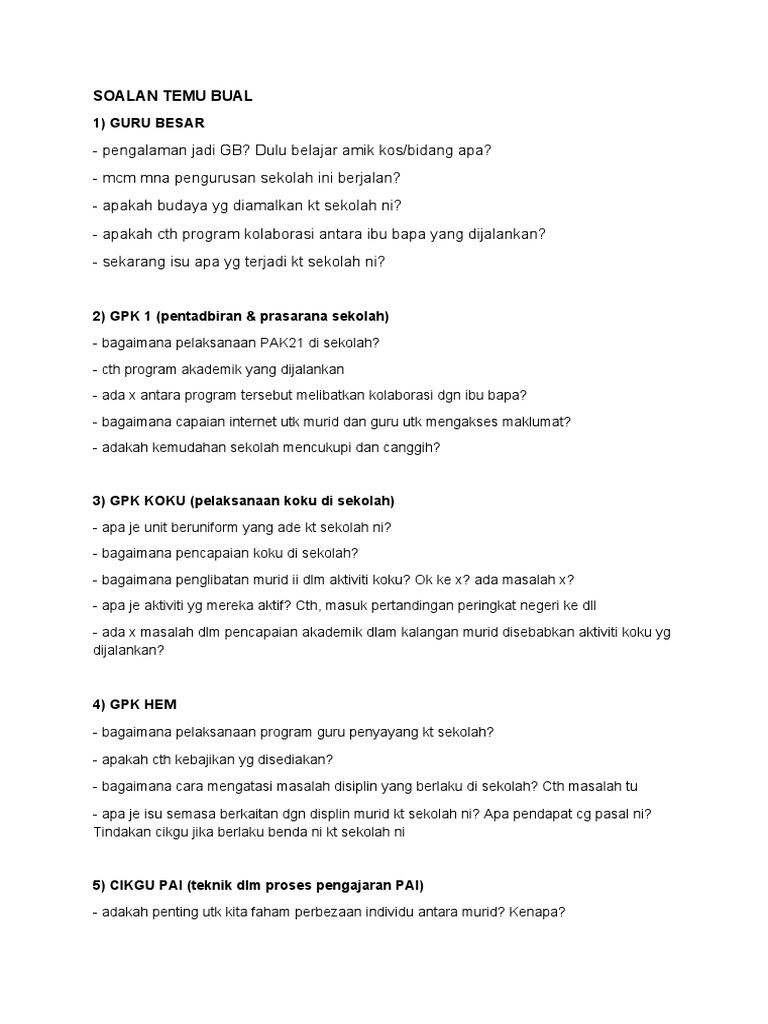 Soalan Temu Bual PBS | PDF
