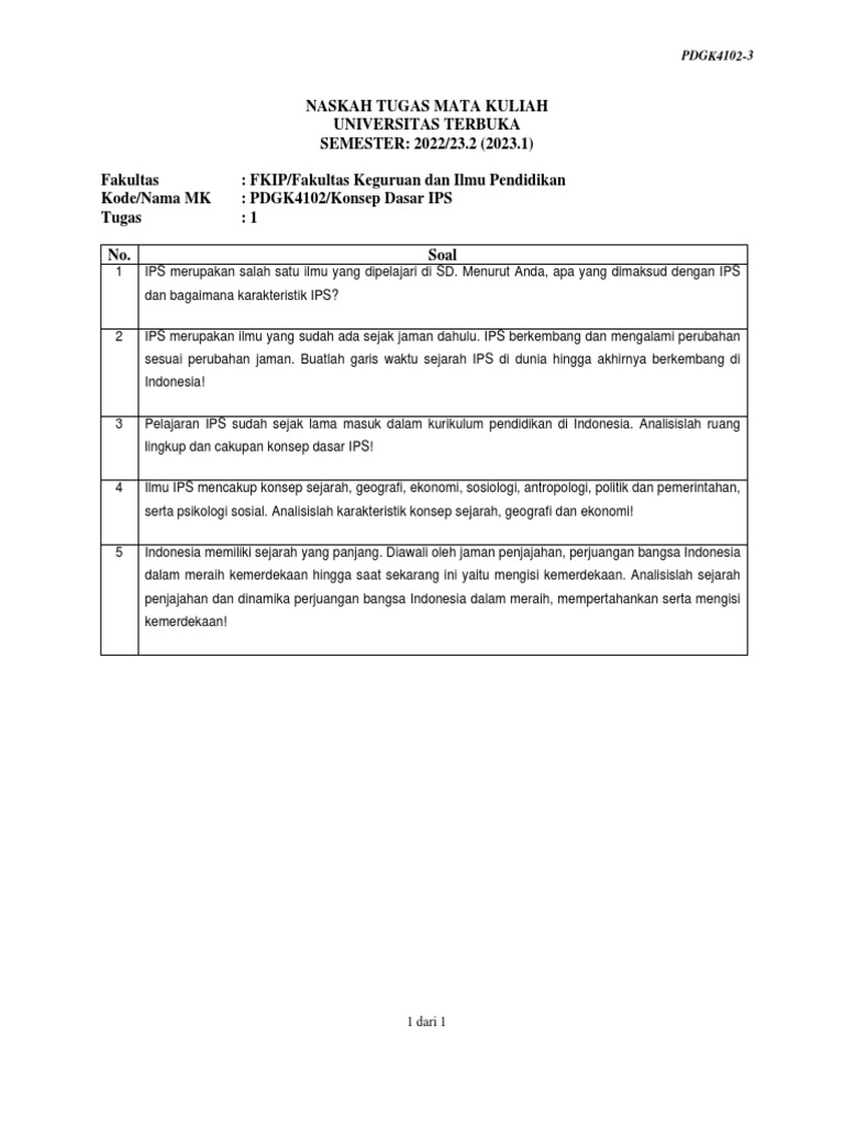 Soal pdgk4102 tmk1 3 | PDF