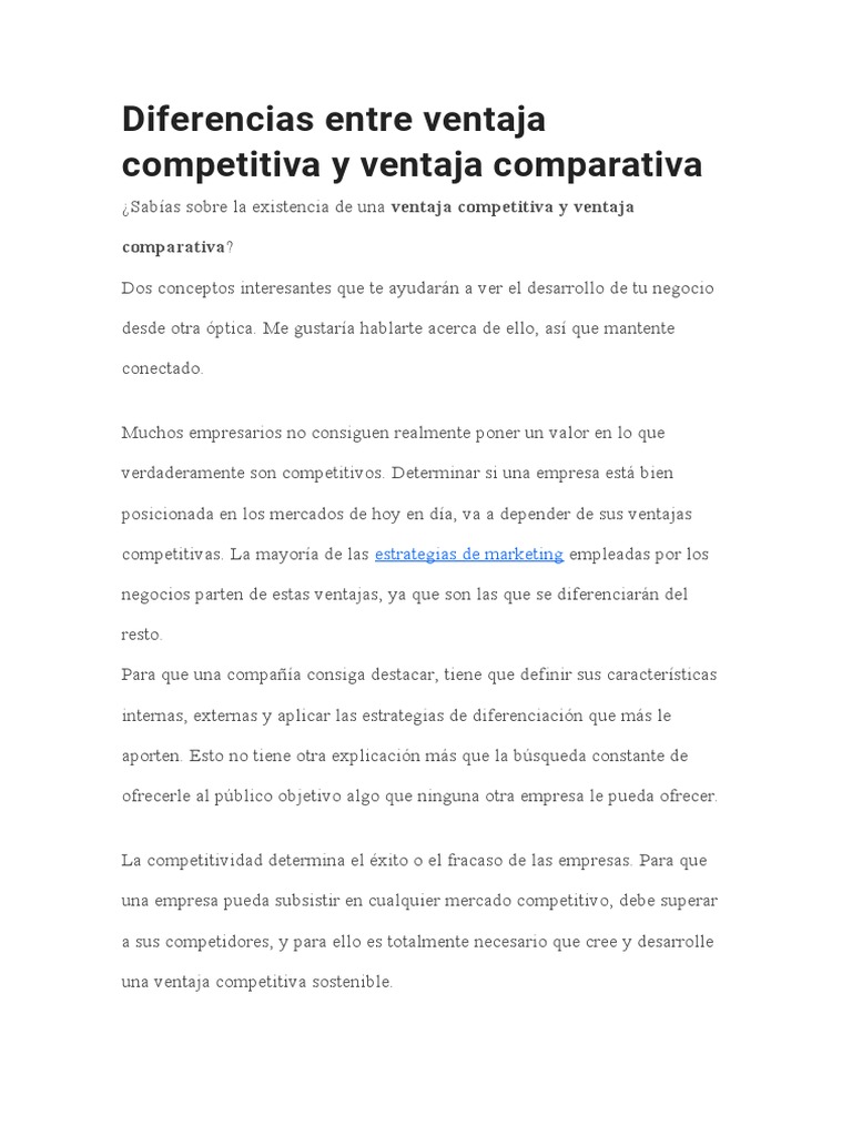 Diferencias Entre Ventaja Competitiva y Ventaja Comparativa | PDF | Ventaja comparativa ...