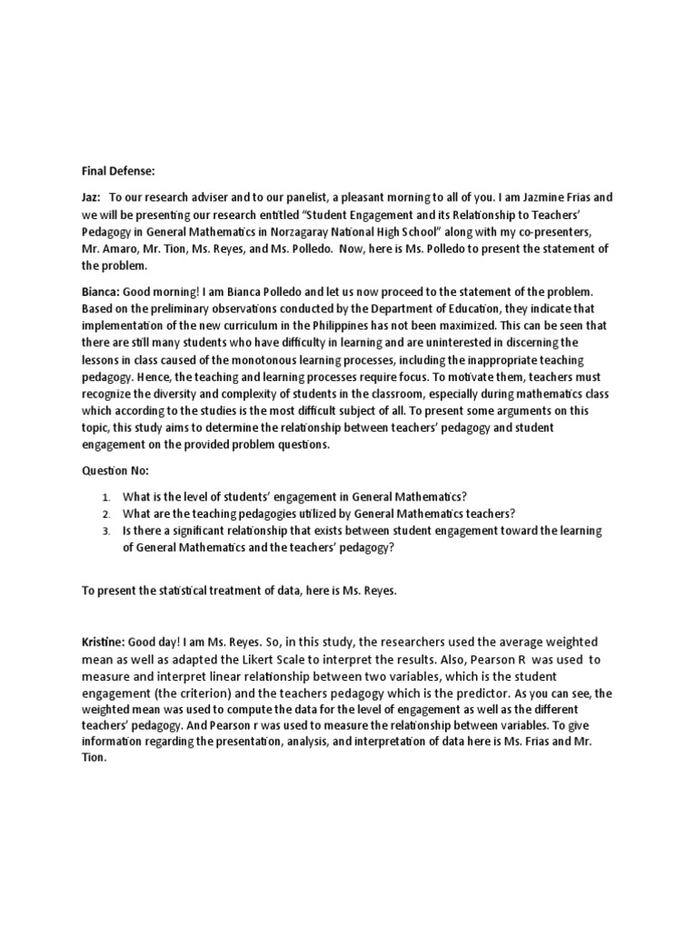 Final Defense | PDF | Teachers | Statistical Significance Final Defense | PDF | Teachers | Statistical Significance