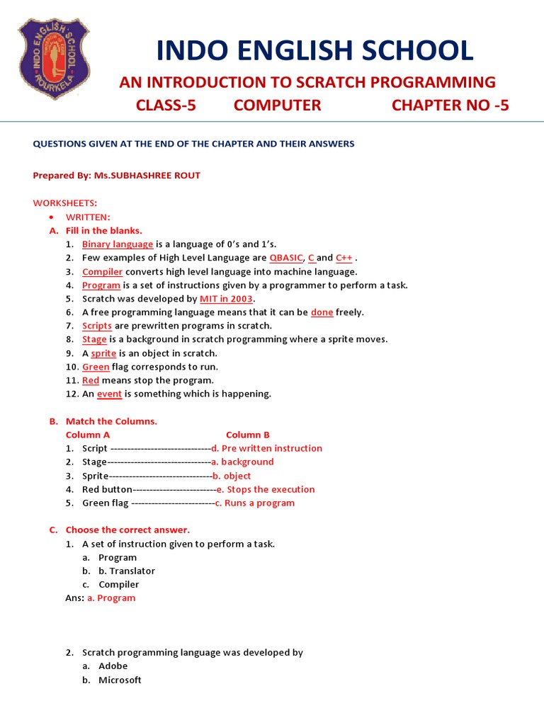 CLASS 5 COMPUTERS CHAPTER 5 AN INTRODUCTION TO SCRATCH PROGRAMMING Ms. Subhashree Rout PDF | PDF ...