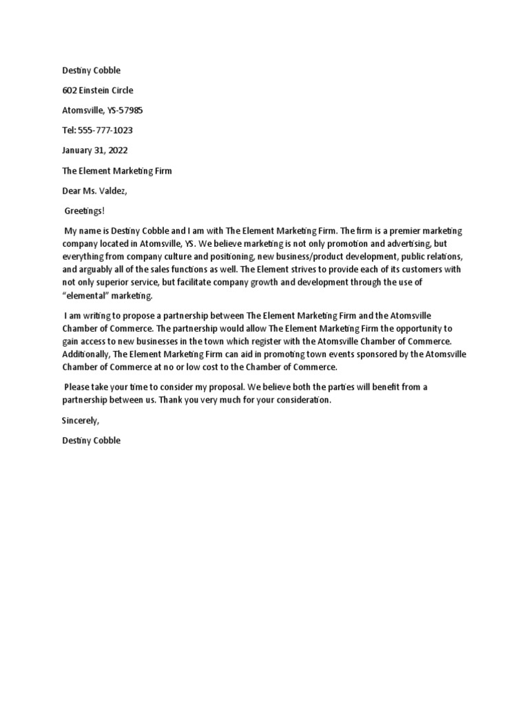 Destiny Cobble - Business Letter | PDF