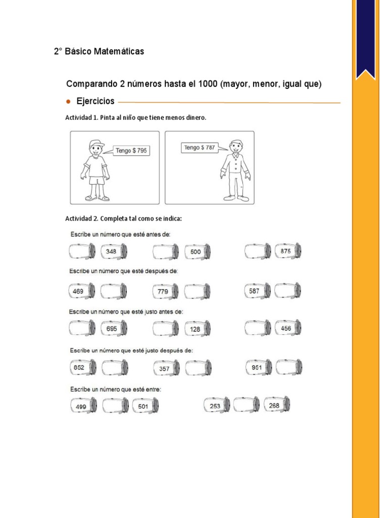 Comparando 2 Números Hasta El 1000 (Mayor, Menor, Igual Que) | PDF