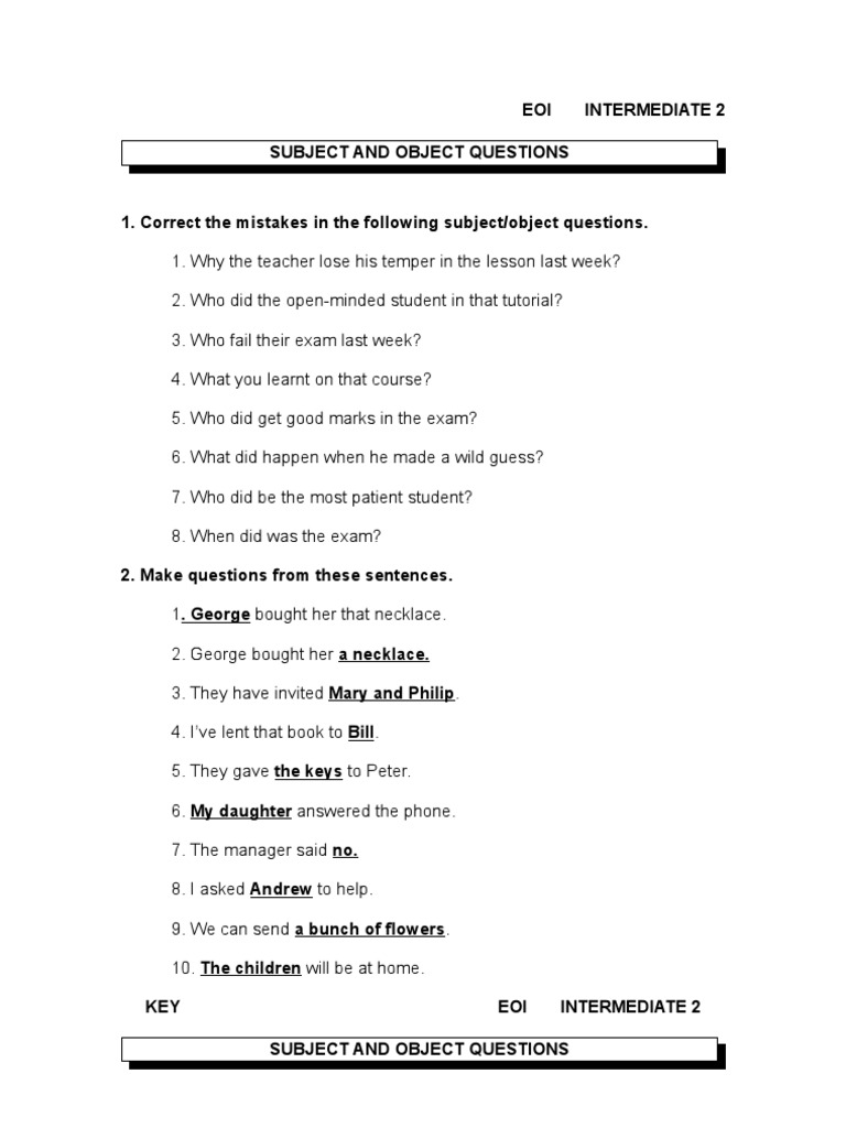 Subject and Object Questions | PDF