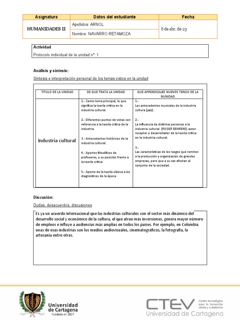 Protocolo Individual Humanidas II Unidad 1 | PDF