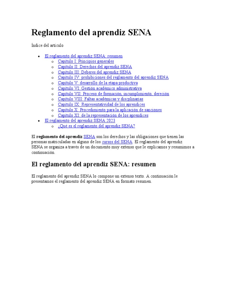 Reglamento del Aprendiz SENA 2023 | PDF