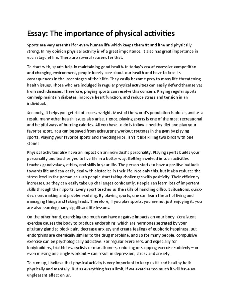 Essay Physical Activity | PDF | Stress (Biology) | Health Care