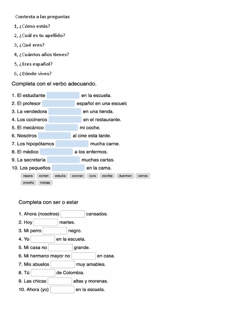 Repaso Examen A1 Español | PDF