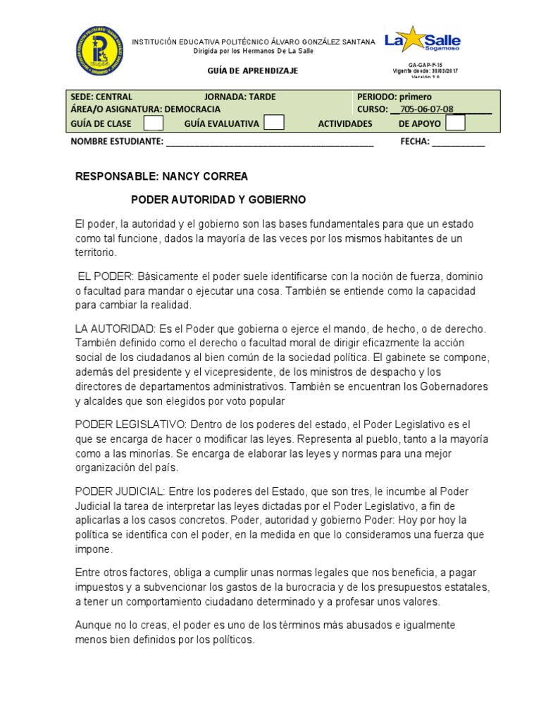 DEMOCRACIA - 705 A 708 - Nancy Correa - GUÍA IP - Poder Autoridad y ...
