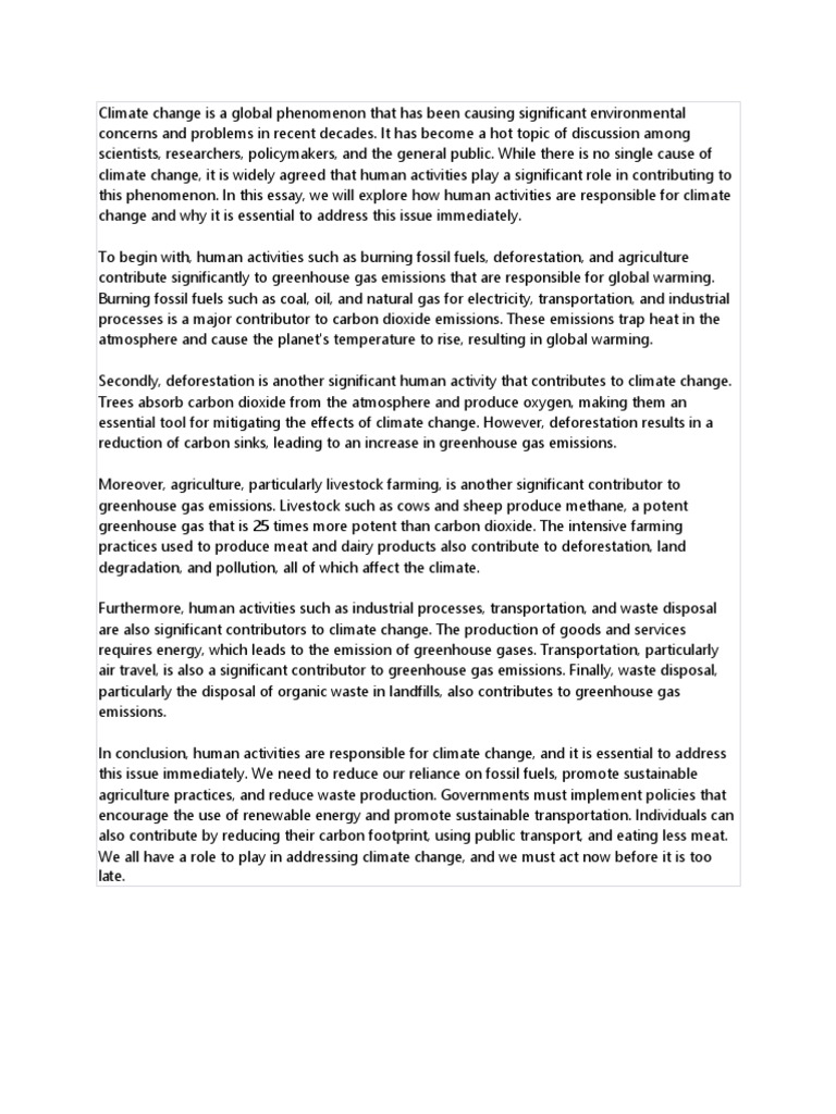Argumentative Essay 2 | PDF | Climate Change | Human Impact On The ...
