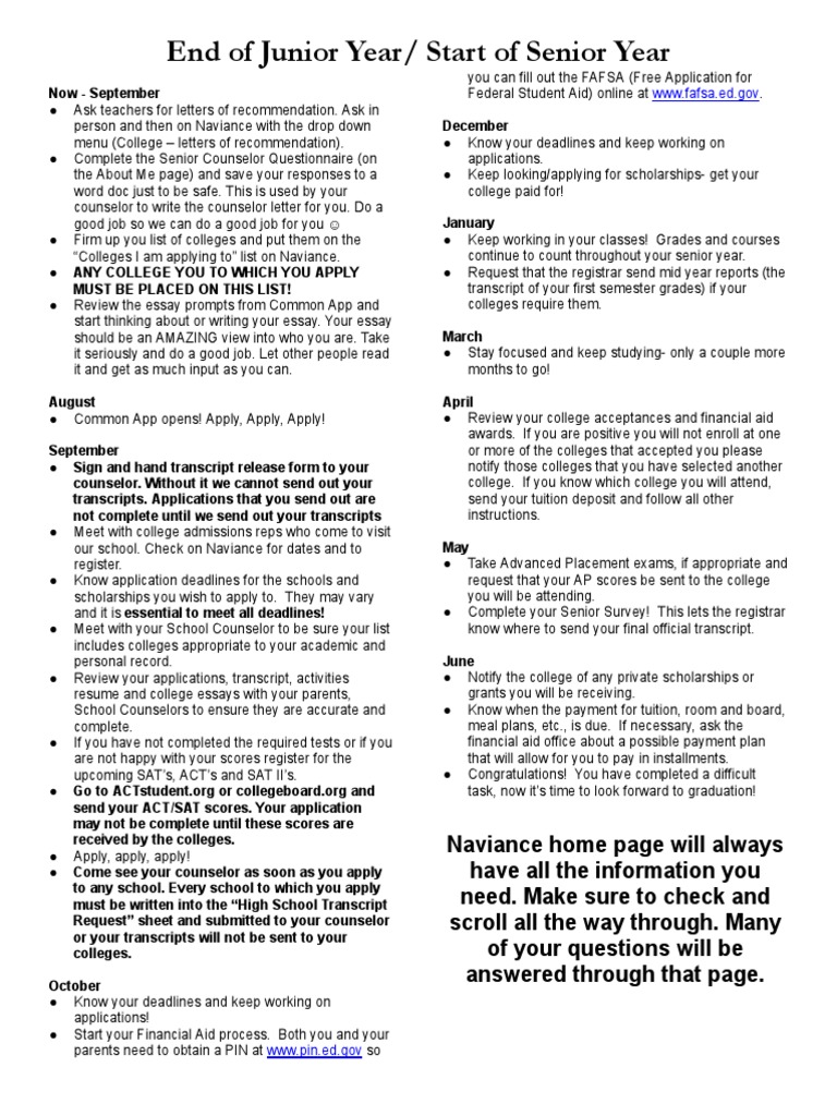 Junior Senior Timeline | PDF | College Admissions In The United States ...